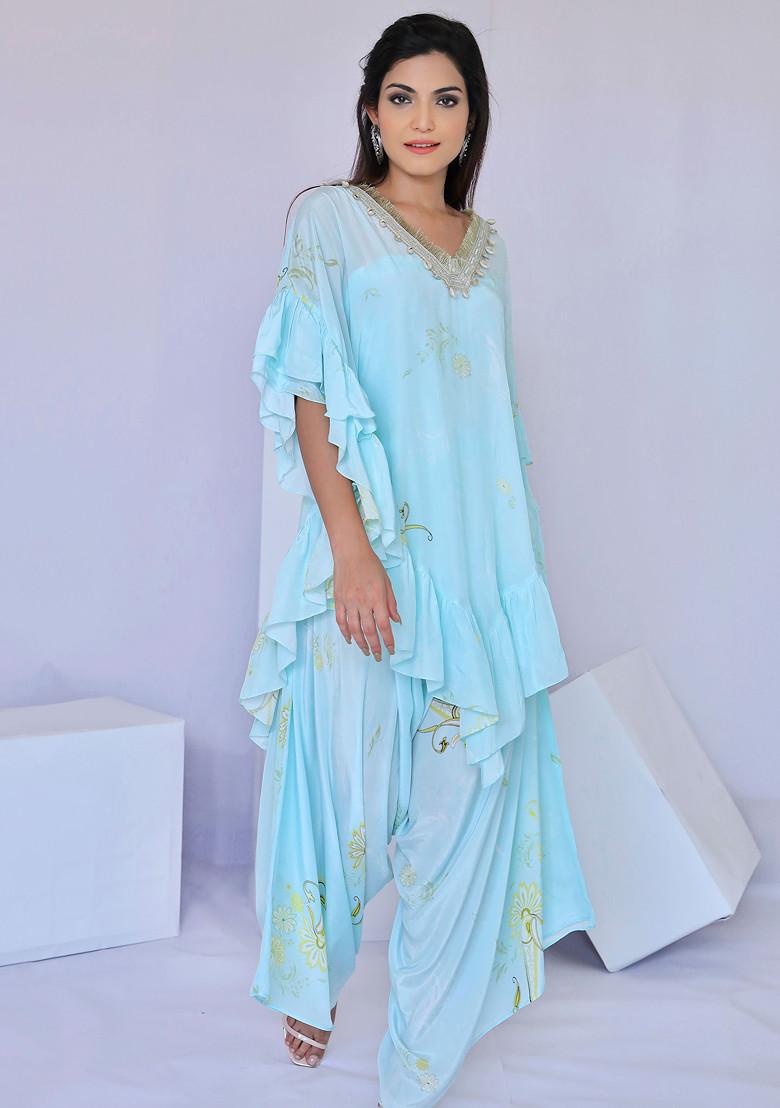 Buy Women Light Blue Printed Co-Ord Set - Fusion Set - Indya