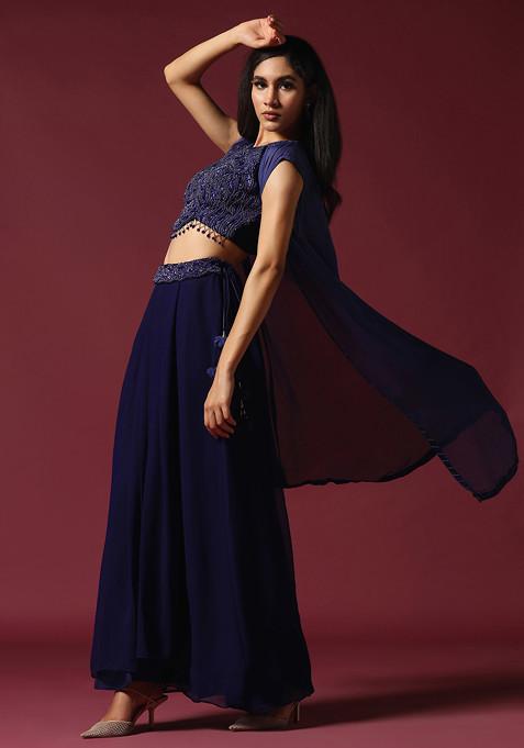 Buy Women Navy Blue Hand Embroidered Cape Set - WLF00071 - Luxury ...