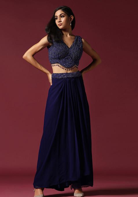 Buy Women Navy Blue Hand Embroidered Cape Set - WLF00071 - Luxury ...