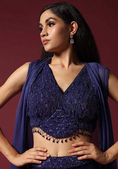 Buy Women Navy Blue Hand Embroidered Cape Set - WLF00071 - Luxury ...