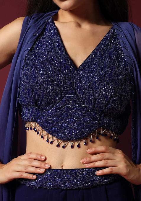 Buy Women Navy Blue Hand Embroidered Cape Set - WLF00071 - Luxury ...