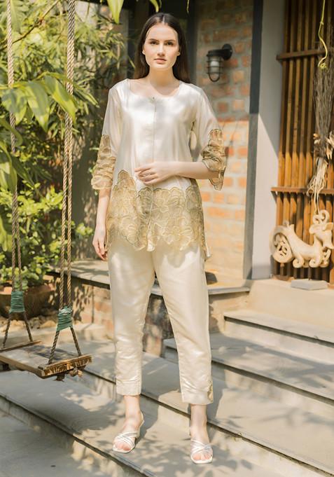 Buy Women Olive Embroidered Handwoven Chivia Silk Co-Ord Set - WLF00146 ...