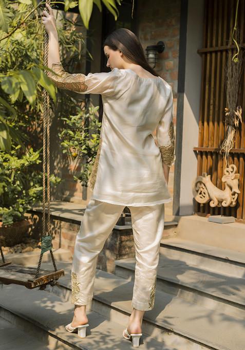 Buy Women Olive Embroidered Handwoven Chivia Silk Co-Ord Set - WLF00146 ...