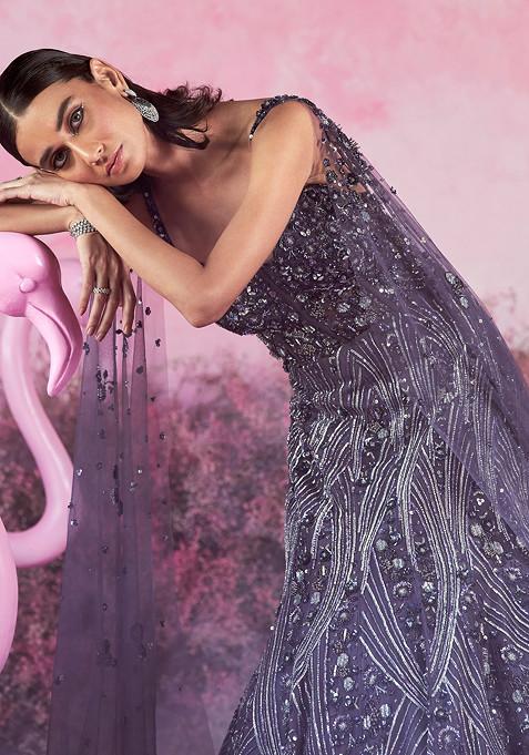 Buy Women Deep Purple Myra Gown - WLG00004 - Luxury Designers - Indya