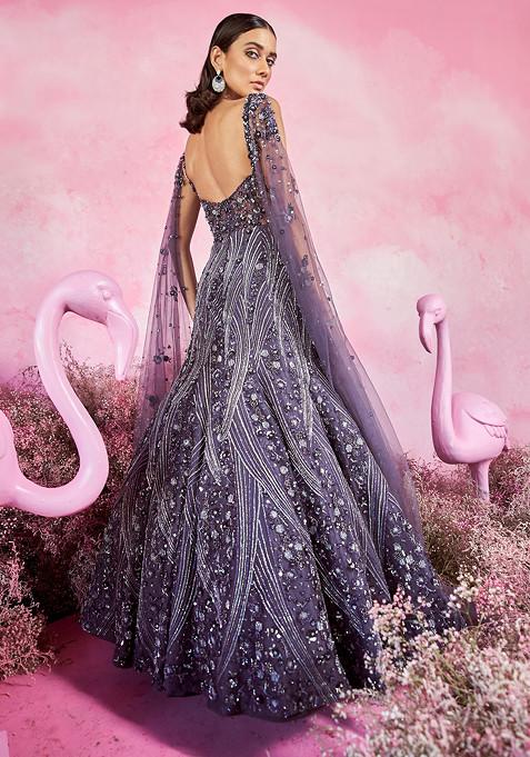 Buy Women Deep Purple Myra Gown - WLG00004 - Luxury Designers - Indya