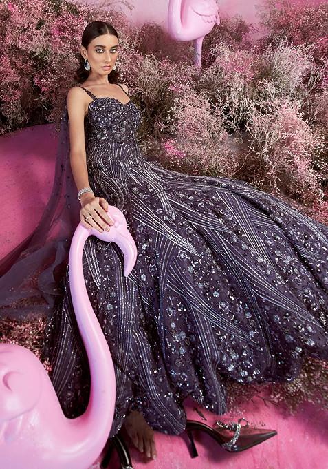 Buy Women Deep Purple Myra Gown - WLG00004 - Luxury Designers - Indya