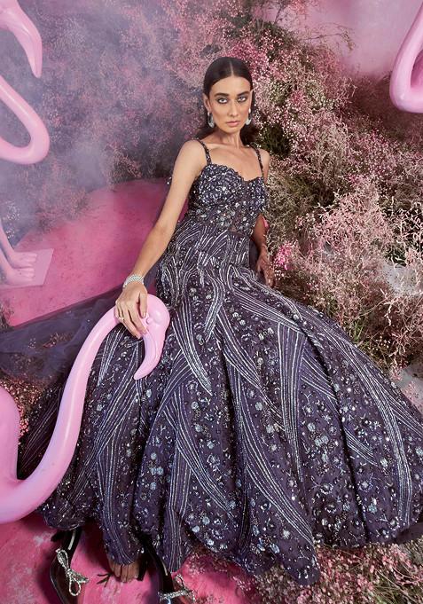 Buy Women Deep Purple Myra Gown - WLG00004 - Luxury Designers - Indya