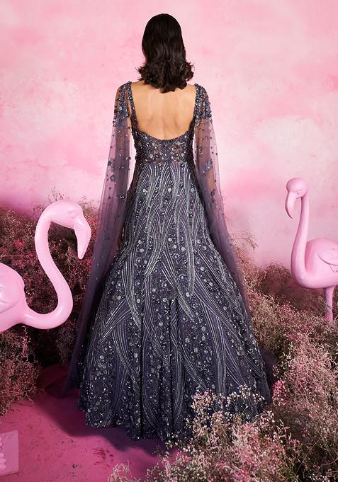 Buy Women Deep Purple Myra Gown - WLG00004 - Luxury Designers - Indya