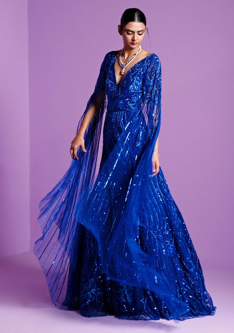 Buy Women Moonlight Blue Embroidered Gown - Wedding Guest - Indya