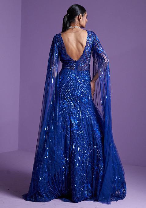 Buy Women Moonlight Blue Embroidered Gown - WLG00006 - Luxury Designers ...