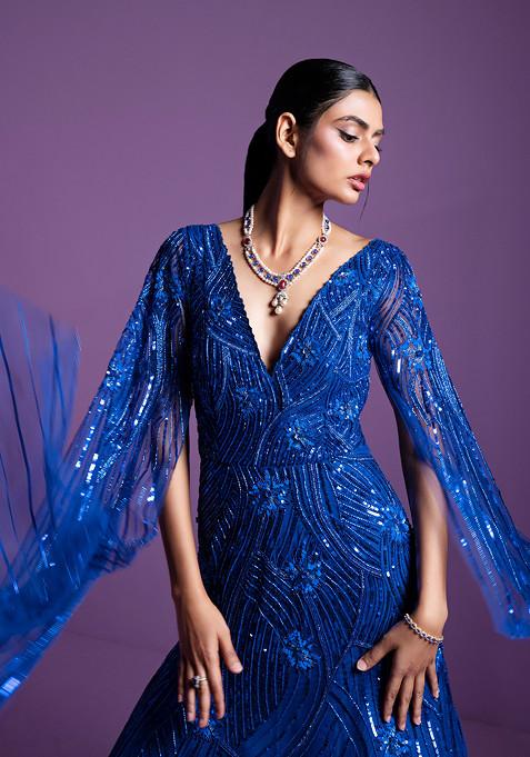 Buy Women Moonlight Blue Embroidered Gown - WLG00006 - Luxury Designers ...