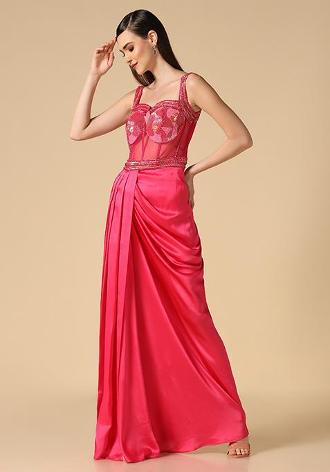 Buy Women Pink Sequin Embroidered Slit Gown - WLG00026 - Luxury ...