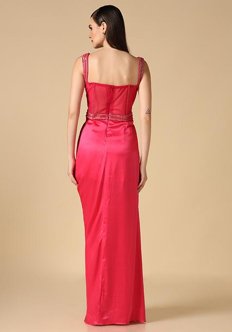Buy Women Pink Sequin Embroidered Slit Gown - WLG00026 - Luxury ...