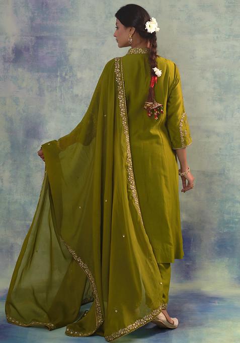 Buy Women Mehndi Green Embroidered Regal Suit Set - WLK00055 - Luxury ...