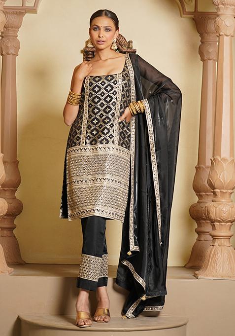 Buy Women Black Embroidered Brocade Sara Sharara Set - WLK00107 ...
