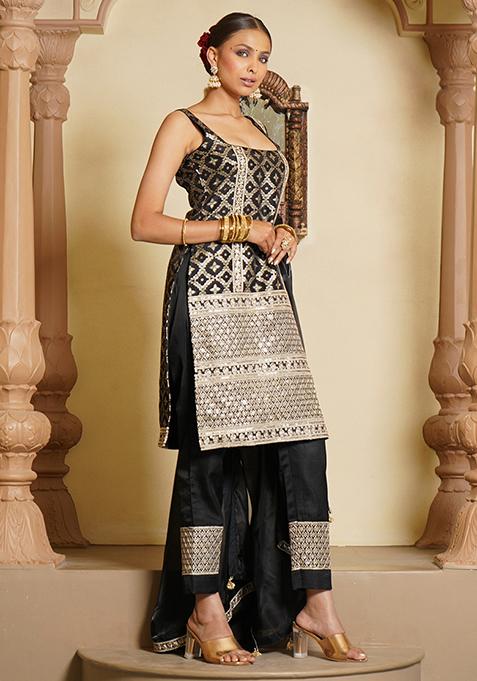 Buy Women Black Embroidered Brocade Sara Sharara Set - WLK00107 ...