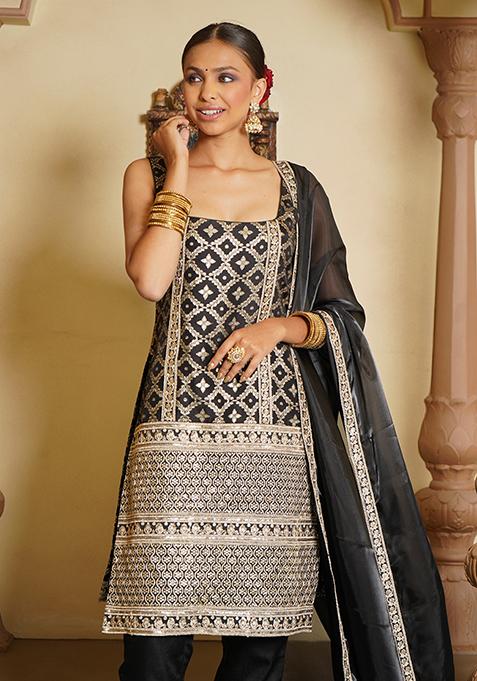Buy Women Black Embroidered Brocade Sara Sharara Set - WLK00107 ...