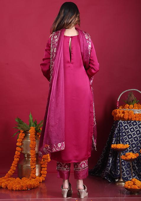Buy Women Plum Purple Floral Woven Isha Kurta Set - WLK00124 - Kurta ...