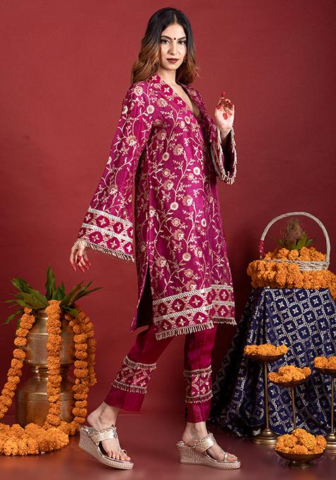 Buy Women Deep Blue Floral Pattern Meena Pakistani Kurta Set - WLK00125 ...