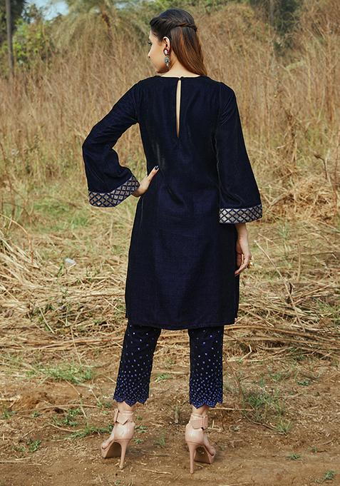 Buy Women Blue Sequin Embroidered Velvet Anne Kurta Set - WLK00140 ...