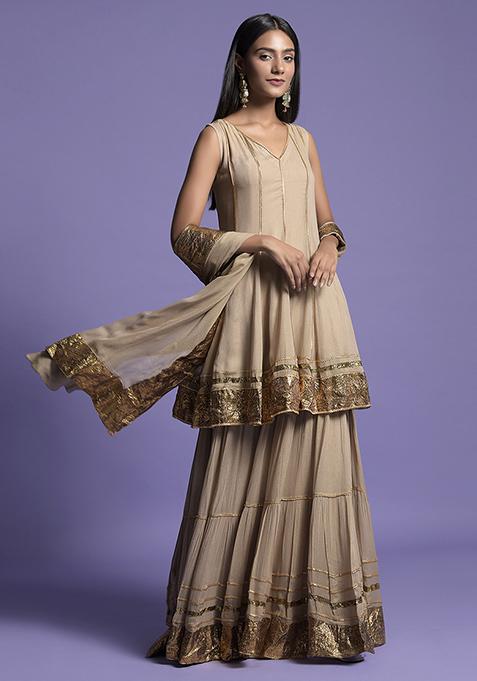 Buy Women Gold Rich Gota Embroidered Sharara Set - WLK00205 - Luxury ...