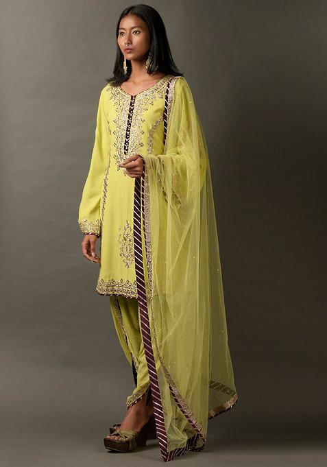 Buy Women Lime Green Dori Embroidered Dhoti Set - WLK00229 - Luxury ...