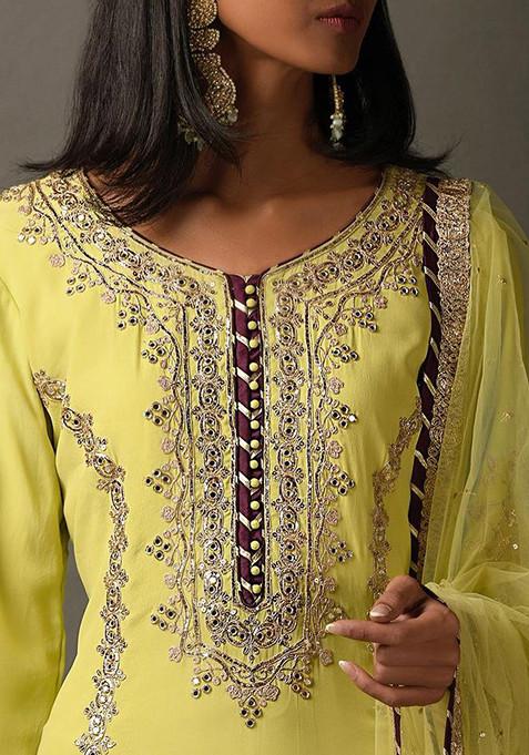 Buy Women Lime Green Dori Embroidered Dhoti Set - WLK00229 - Luxury ...