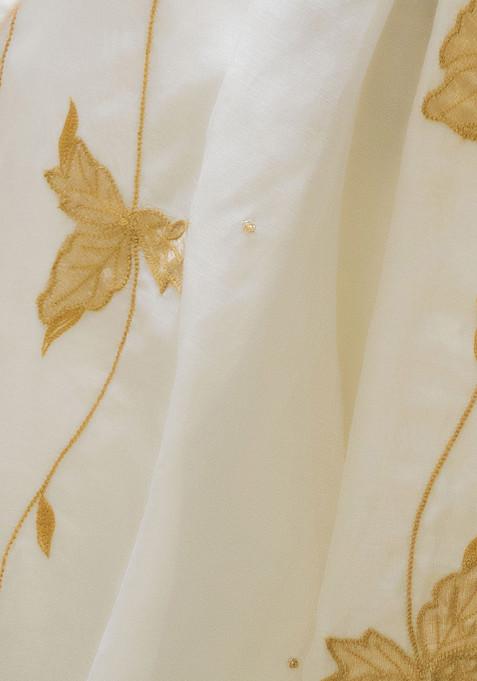 Buy Women Ivory And Honey Embroidered Handwoven Chivia Silk Kurta Set ...
