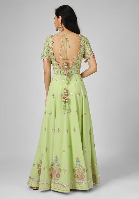 Buy Women Lime Green Gotta Dori Embroidered Silk Georgette Anarkali Set ...