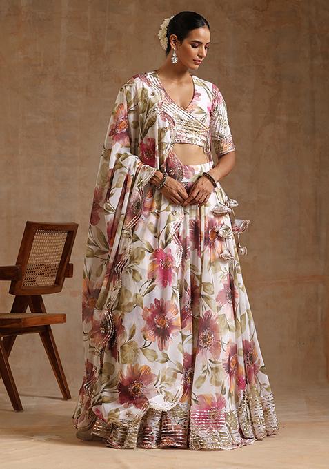 Buy Women White Printed Georgette Gul Sufiyaan Lehenga Set - Lehenga ...