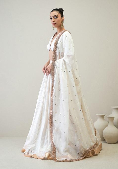 Buy Women White Gotta Sequin Embroidered Chanderi Silk Lehenga Set ...