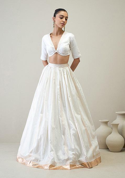 Buy Women White Gotta Sequin Embroidered Chanderi Silk Lehenga Set ...