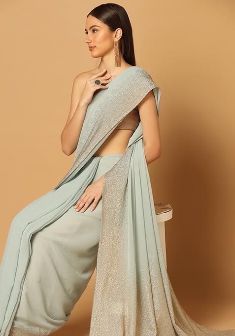 Buy Women Powder Blue Sequin Embroidered Saree Set - WLS00080 - Luxury ...