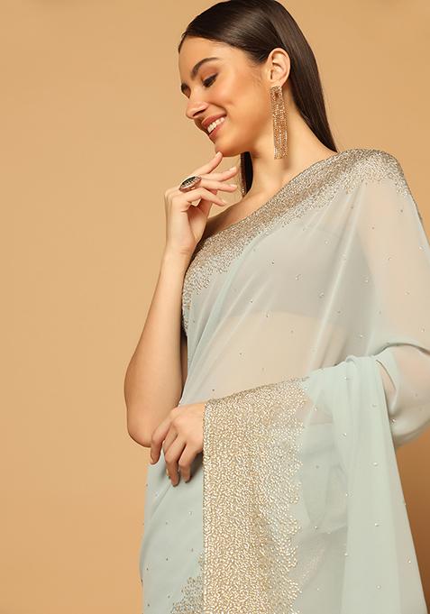 Buy Women Powder Blue Sequin Embroidered Saree Set - WLS00080 - Luxury ...