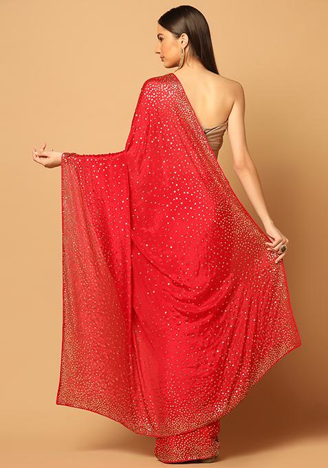 Buy Women Red Eternal Embroidered Saree Set - WLS00089 - Luxury ...