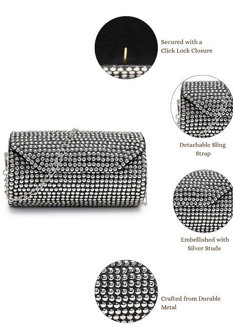 Buy Women Metallic Silver Mosaic Metal Clutch - XBG03772 - Clutches - Indya