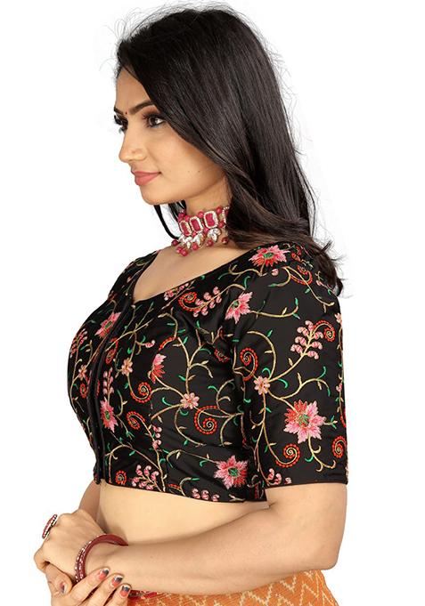Buy Women Black Embroidered Satin Blouse - XBL00657 - Blouses - Indya
