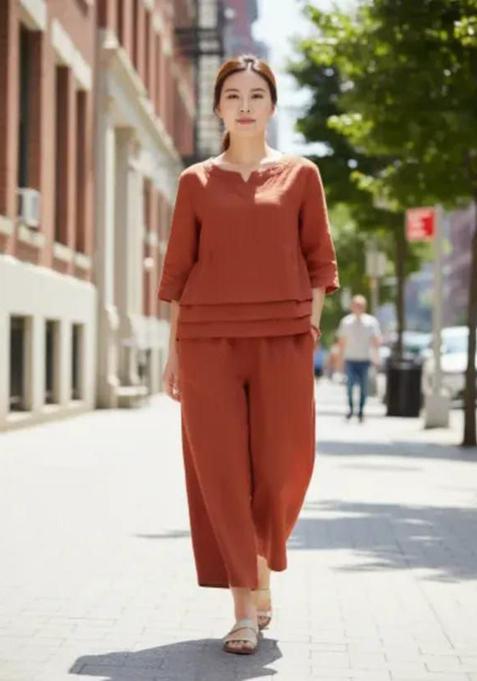 Buy Women Rust Orange Solid Cotton Co Ord Set - XCO00399 - Co-Ords - Indya