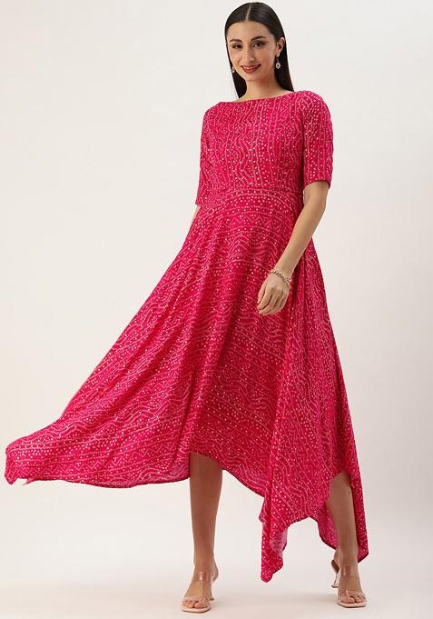 Buy Women Pink Bandhani Print Poly Blend Tunic - XDR00438 - Kurtas - Indya