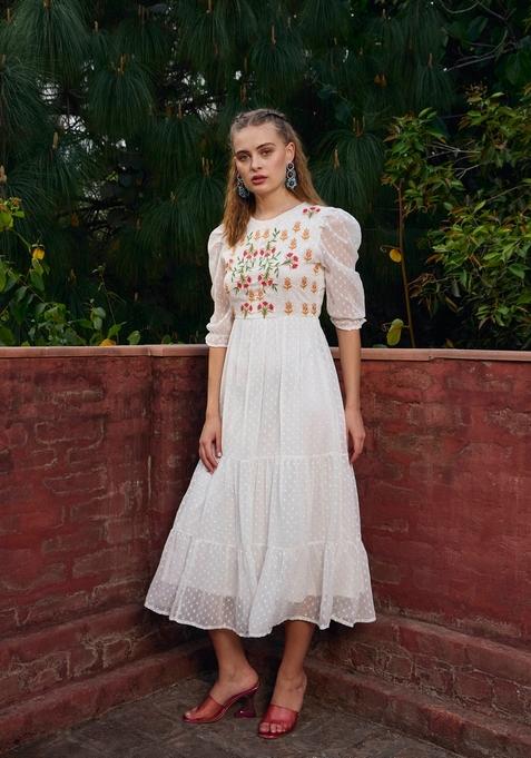 Buy Women White Embroidered Polyester Gown - XDR50317 - Salwar Kameez ...