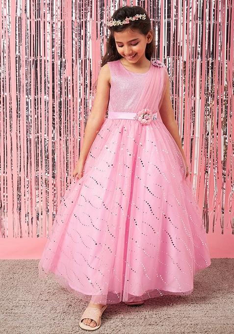 Buy Women Pink Embellished Net Dress - XGD00431 - Girls Dress - Indya