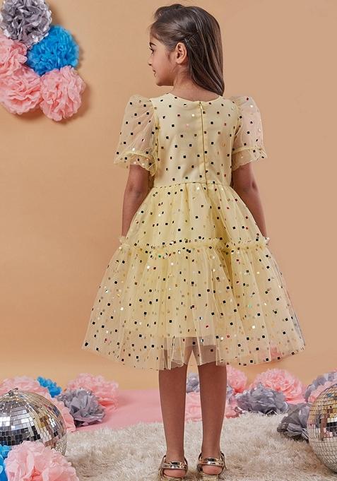 Buy Women Yellow Embellished Net Dress - XGD00491 - Fits for sisters ...