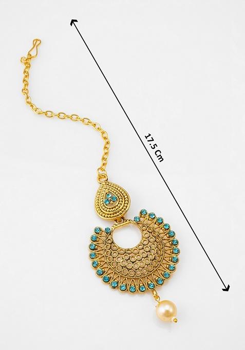 Buy Women Firoozi Gold Plating Artificial Beads Maang Tikka - XJA01142 ...