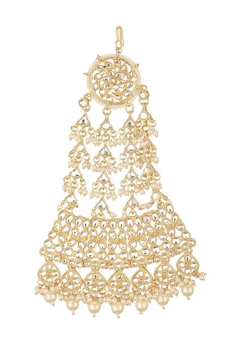 Buy Women Gold Plated Kundan Studded Jhumar Passa Head Jewellery ...