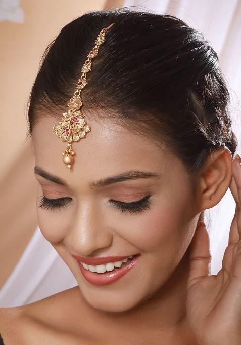 Buy Women Gold Plated Artificial Stones And Beads Studded Maang Tikka ...