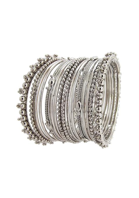Buy Women Silver Oxidised Traditional Bangles Set - XJB0155 - Gifts for her - Indya