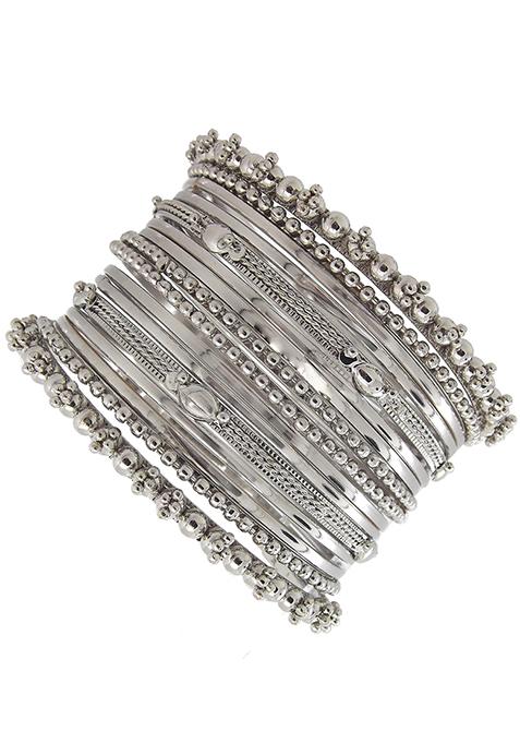 Buy Women Silver Oxidised Traditional Bangles Set - XJB0155 - Gifts for her - Indya