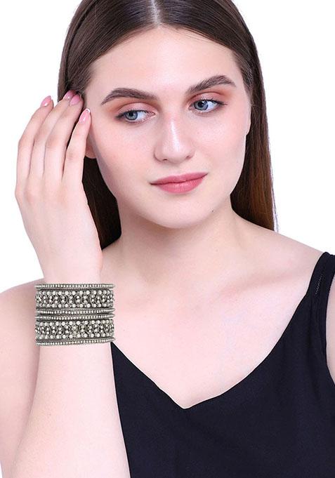 Buy Women Silver Plated Pearl Cz Stone Fusion Bangles - XJB0165 - Gifts ...