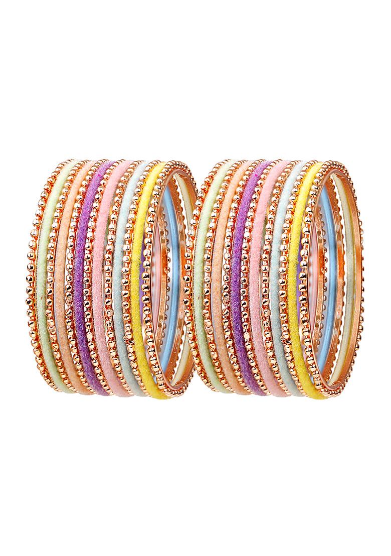 Buy Women Rose Gold Plated Pastel Multicolor Velvet Bangles - XJB0186 ...