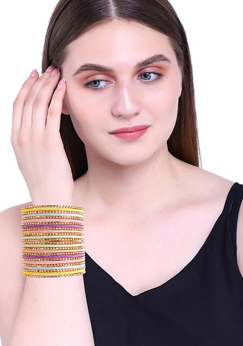 Buy Women Rose Gold Plated Pastel Multicolor Velvet Bangles - XJB0186 ...